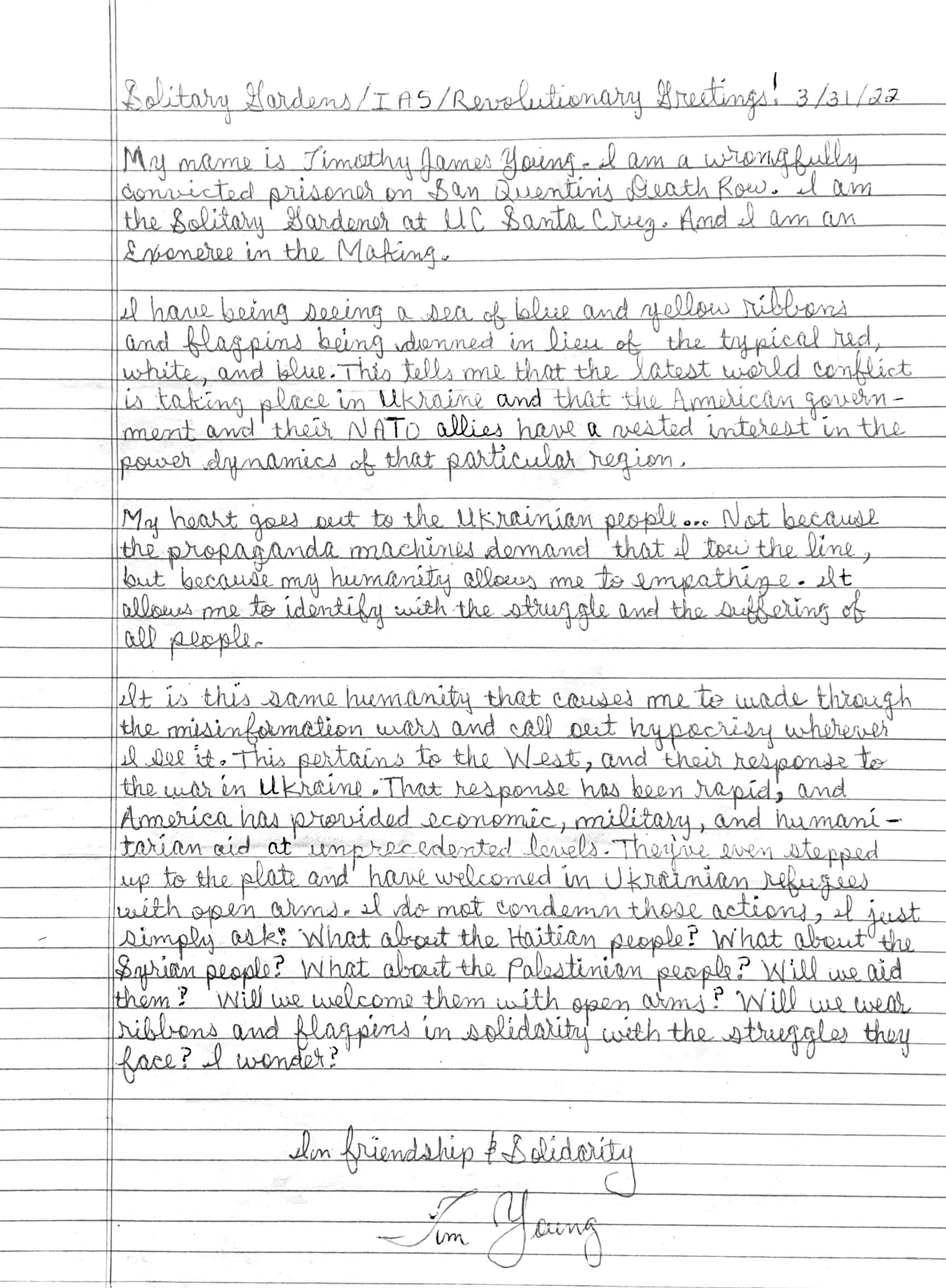 Tim Young Letters — Institute of the Arts and Sciences